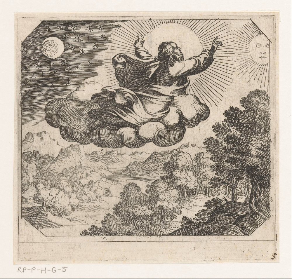 Gott erschafft die Sonne, den Mond und die Sterne