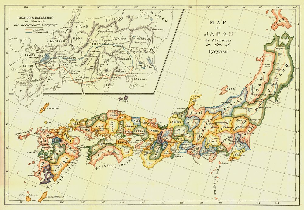 Karte von Japan in Provinzen zur Zeit von Iyeyasu, 1903