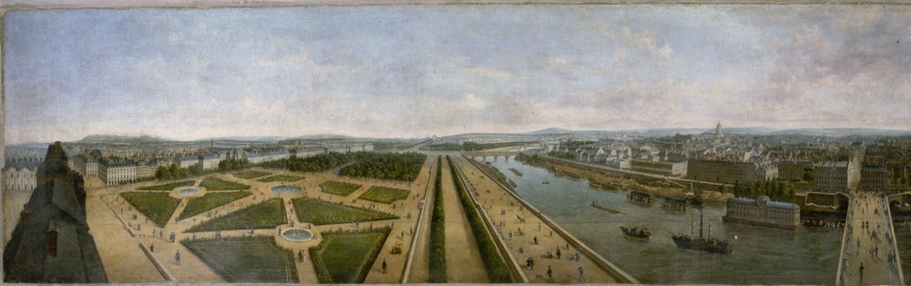 Panorama von Paris vom Dach des Pavillon de Flore in den Tuilerien, ca ...
