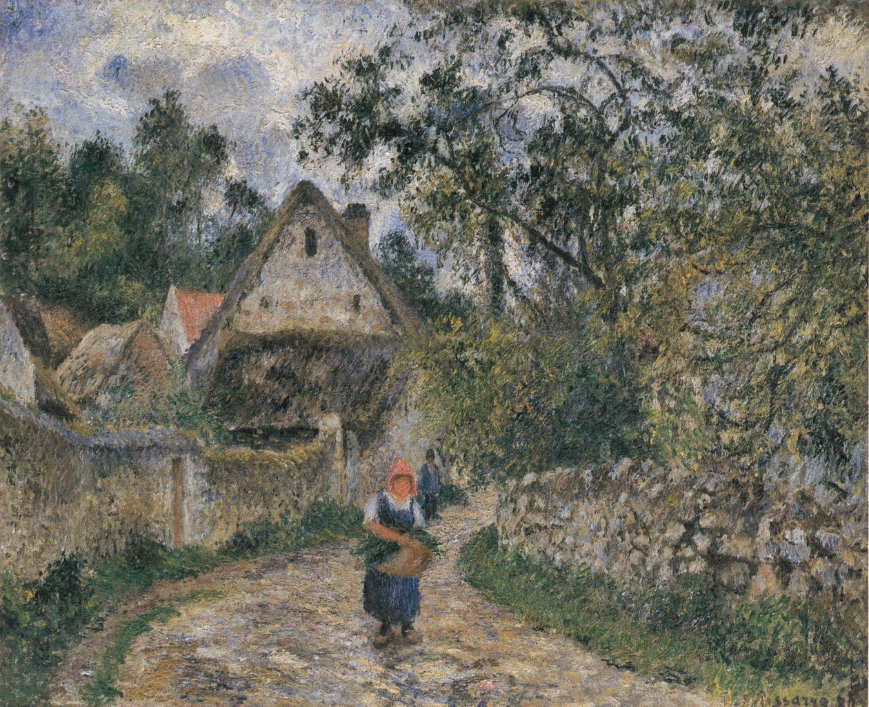 Reetdachhäuser in Valhermeil von Camille Jacob Pissarro