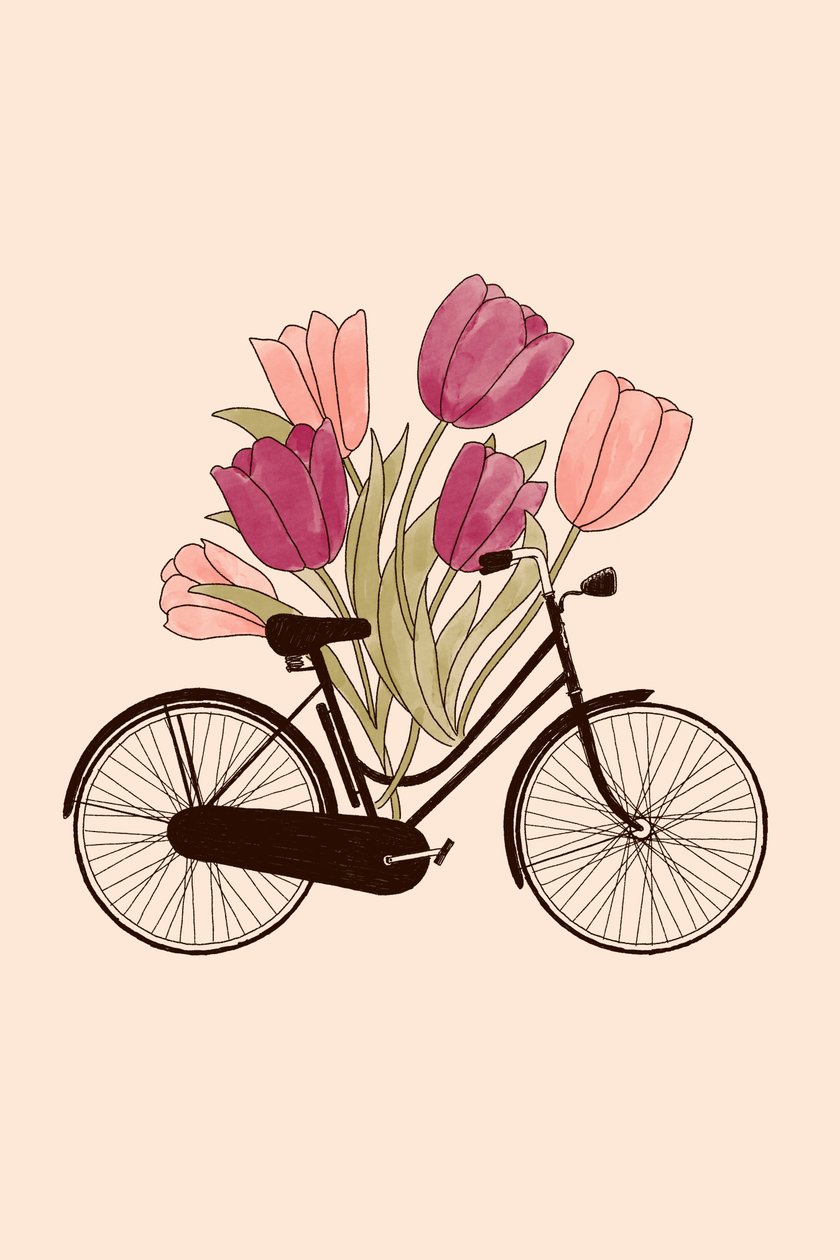 Fahrrad und Blume: Amsterdam von Florent Bodart: Kunstdruck