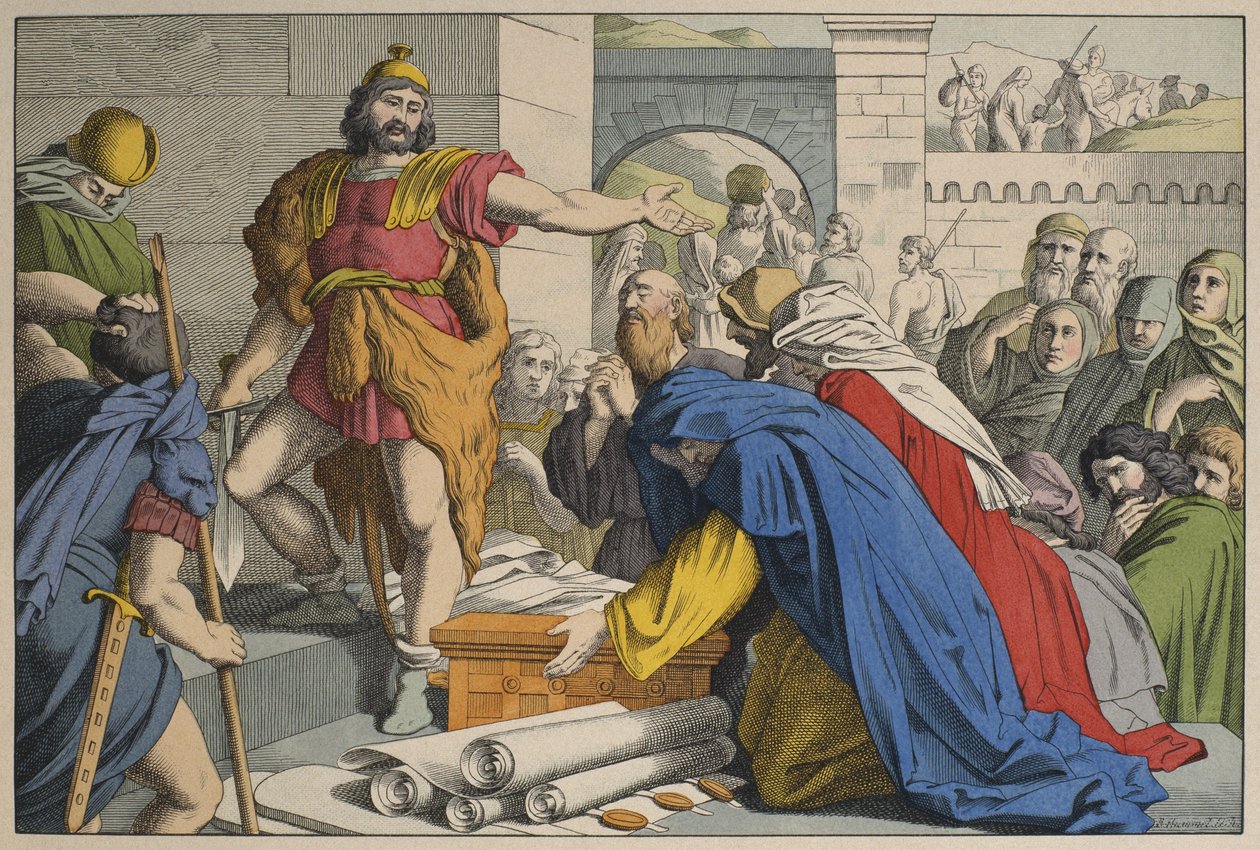Judas Makkabäus in Maspha, Illustration aus L'Ancien Testament ...