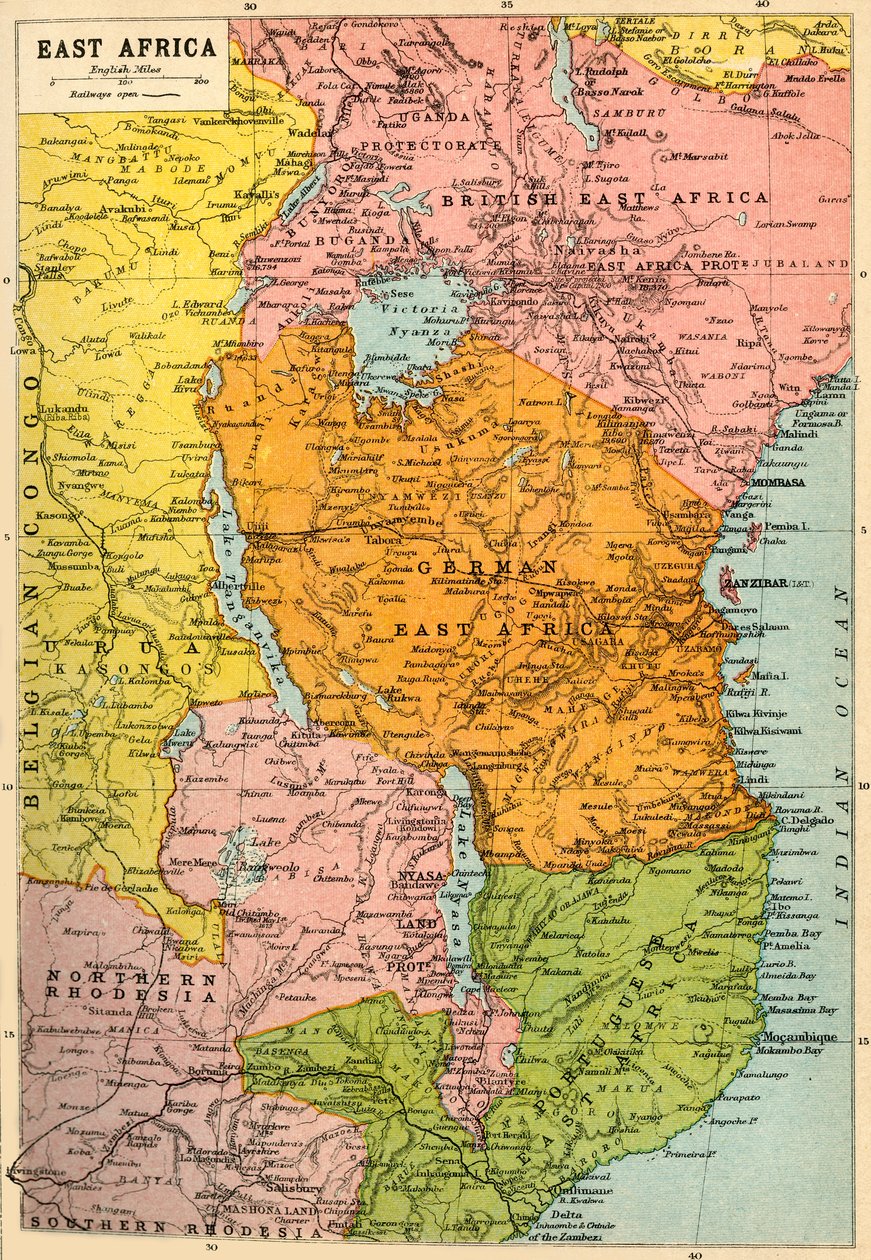 Karte von Ostafrika, Erster Weltkrieg, ca. 1920