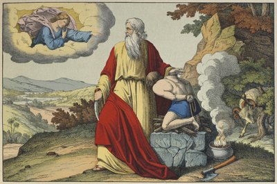 Das Opfer Isaaks durch Abraham, Illustration aus dem Alten Testament ...